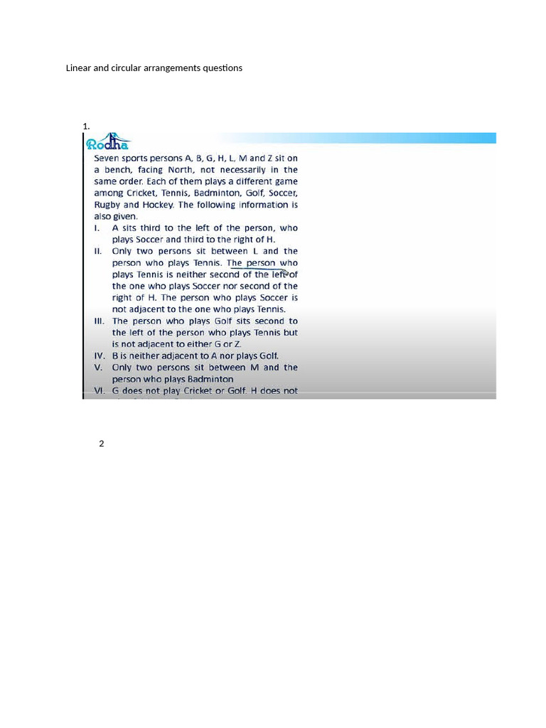 Linear and Circular Arrangements Questions | PDF