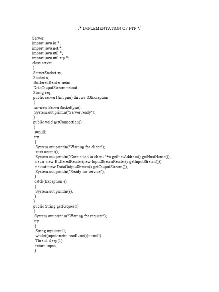 Implementation Of A Basic File Transfer Protocol Ftp Client Server