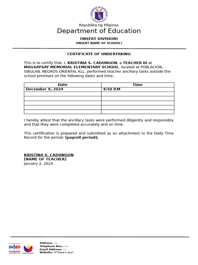 01 Certificate of Undertaking | PDF