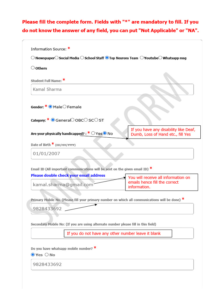 Sample Filled Application Form | PDF