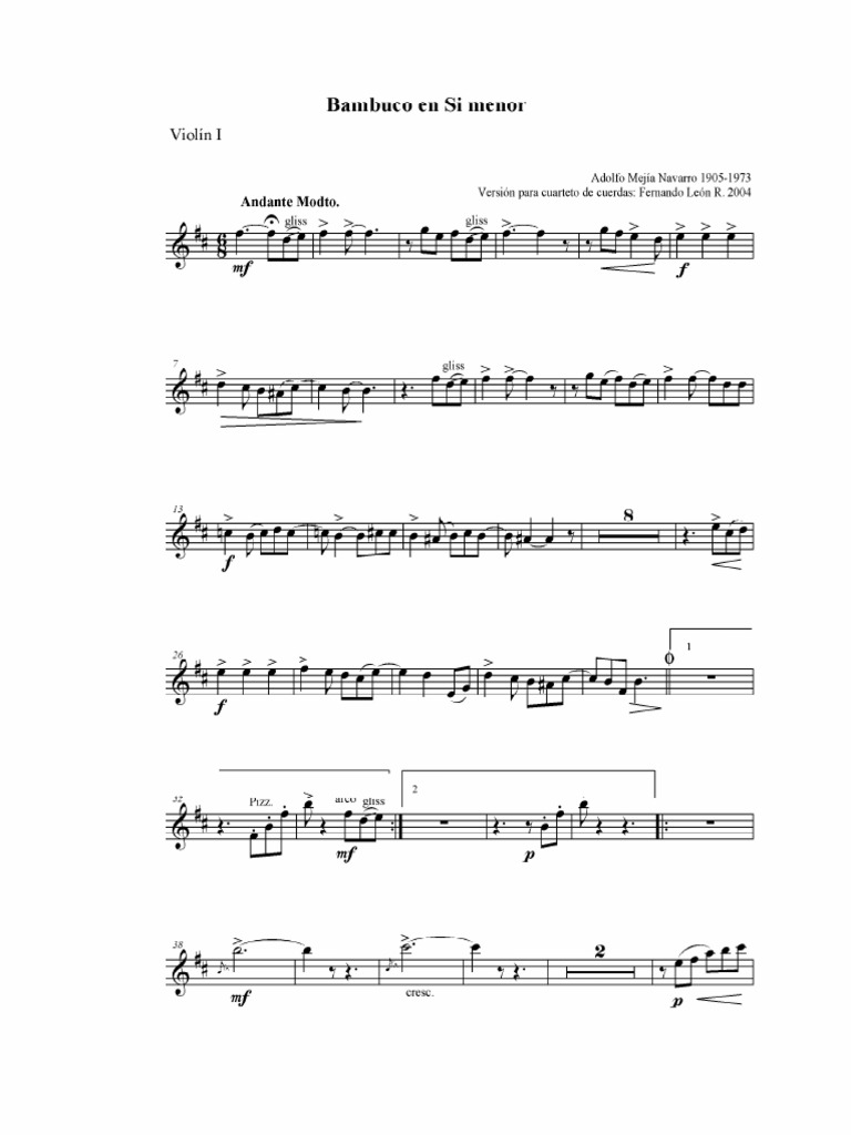 Bambuco en Si - Violin I | PDF