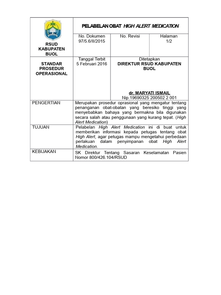 Prosedur Pelabelan Obat High Alert | PDF