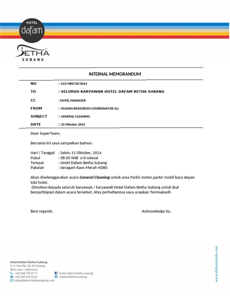 Internal memo General Cleaning | PDF