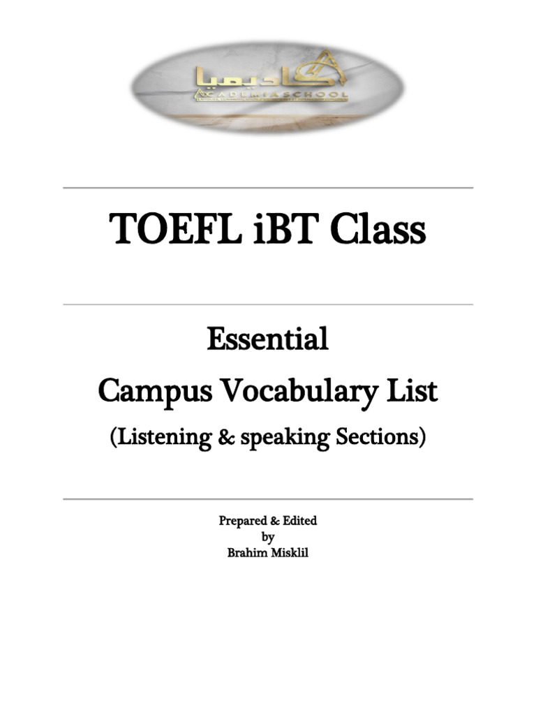 Essential TOEFL IBT Campus Vocabulary_241207_141543 | PDF | Thesis | Academic Degree