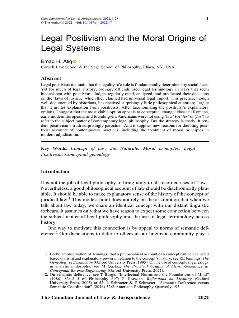 Legal Positivism and The Moral Origins of Legal Systems | PDF ...