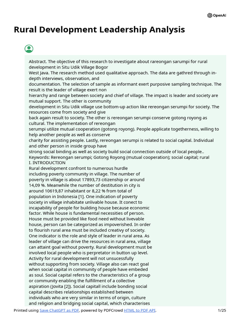 Rural Development Leadership Analysis | PDF | Social Capital | Poverty