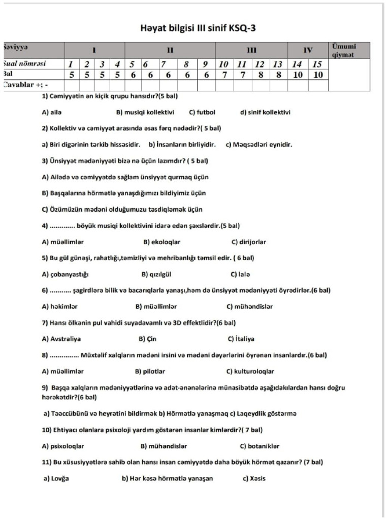 KSQ 3 Cu Sinif | PDF