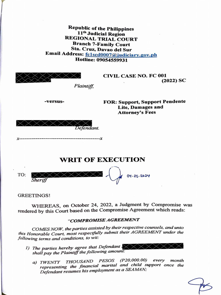 Writ of Execution Sample | PDF