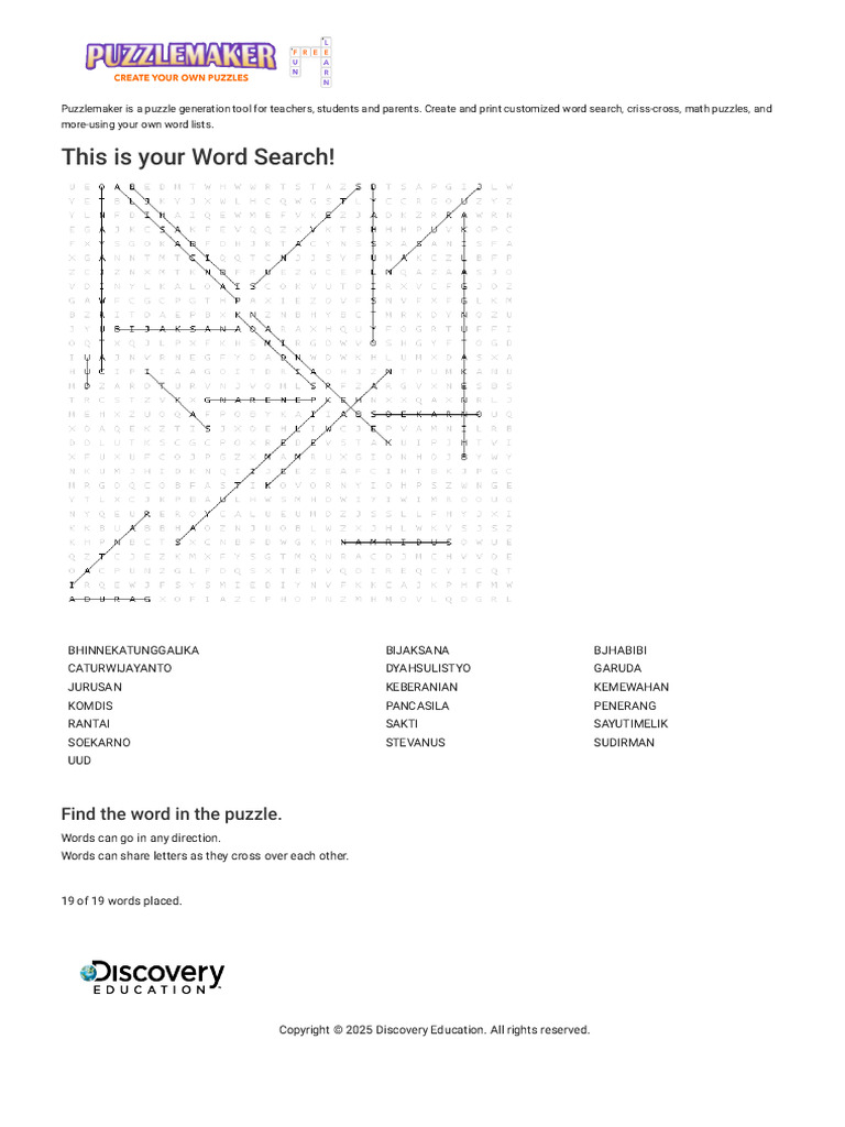 Word Search Puzzle - Discovery Education Puzzlemaker | PDF