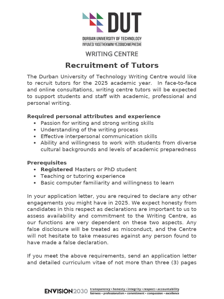 Tutor Recruitment for 2025 Academic Year | PDF