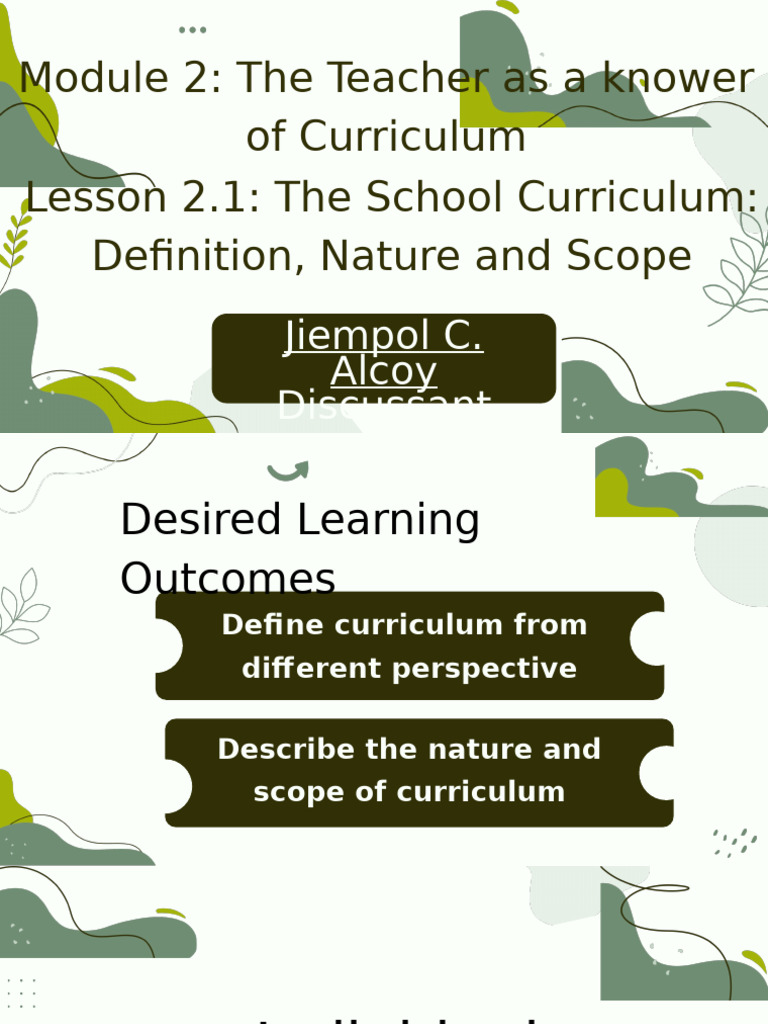 MODULE 2- Lesson 2.1 | PDF | Curriculum | Cognition