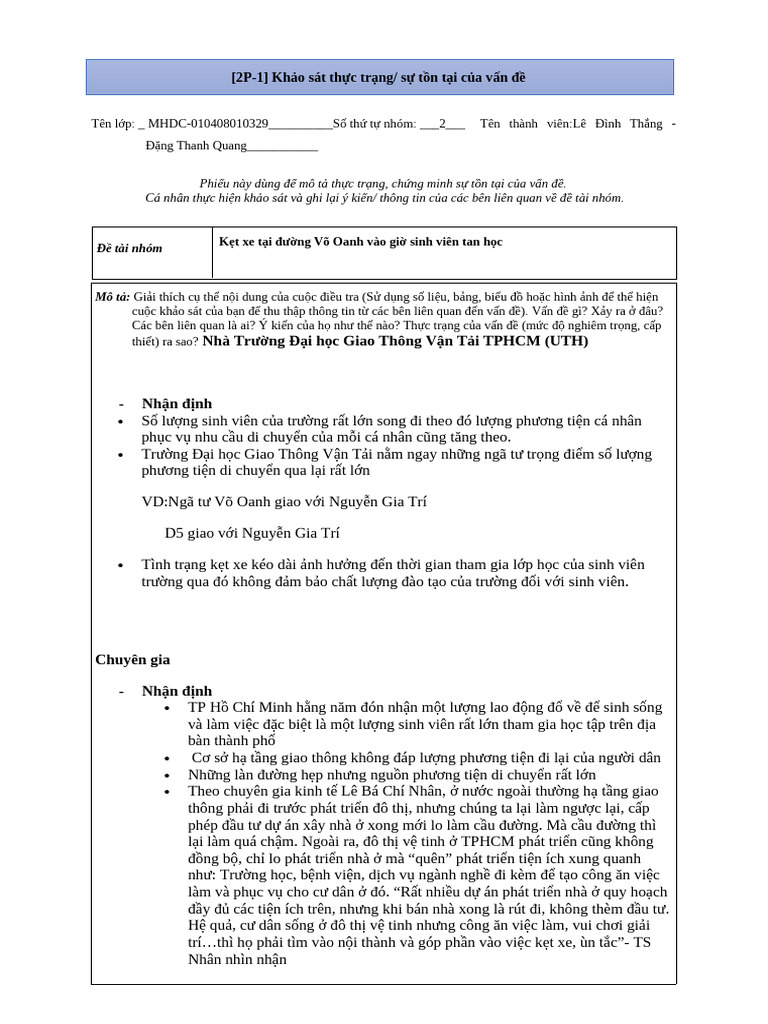 4. [2P-1] Khảo sát thực trạng_sự tồn tại của vấn đề.docxârr (1) | PDF
