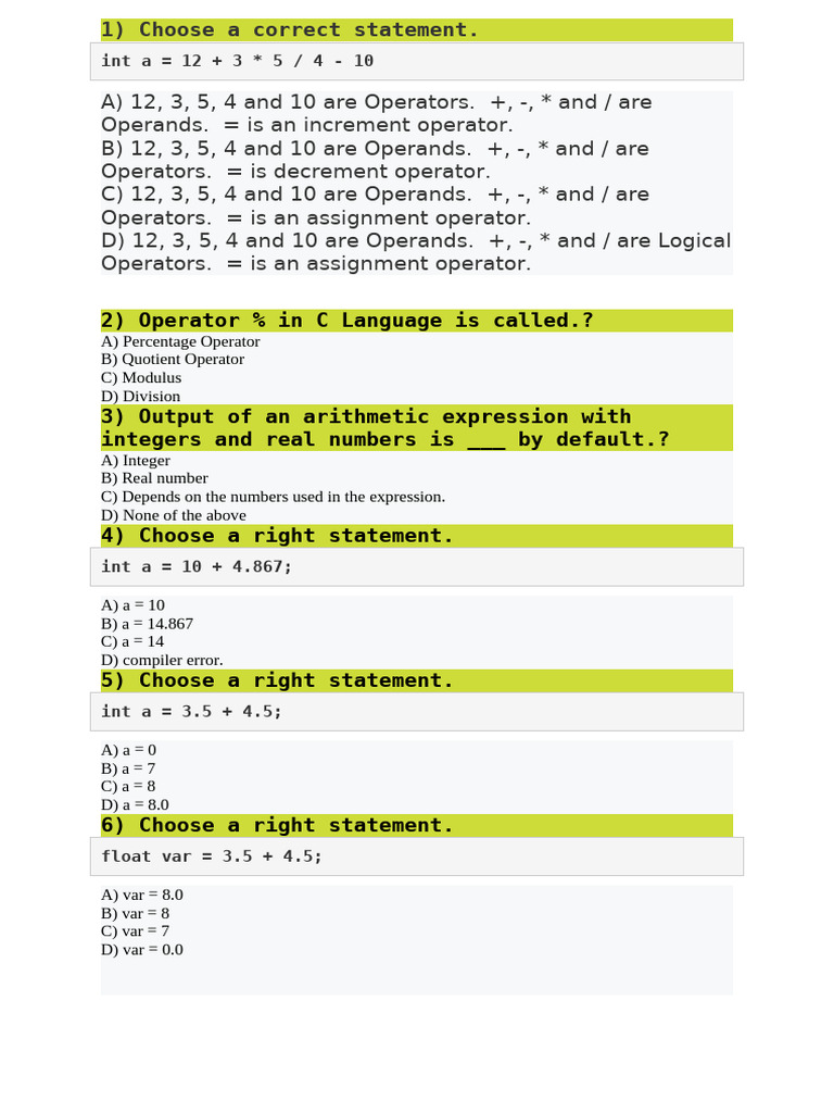 C MCQ FOR BTECH SEM ii | PDF | Integer (Computer Science) | Computing C MCQ FOR BTECH SEM ii | PDF | Integer (Computer Science) | Computing