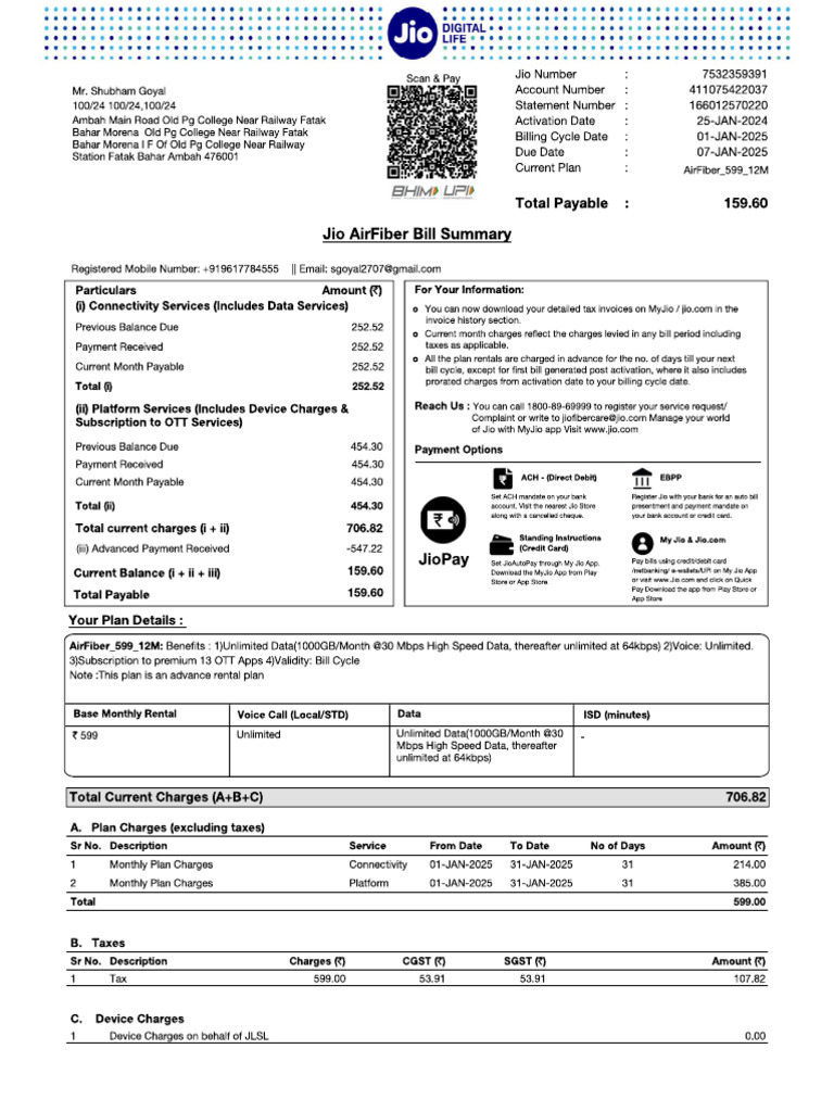 jio bill payment | PDF