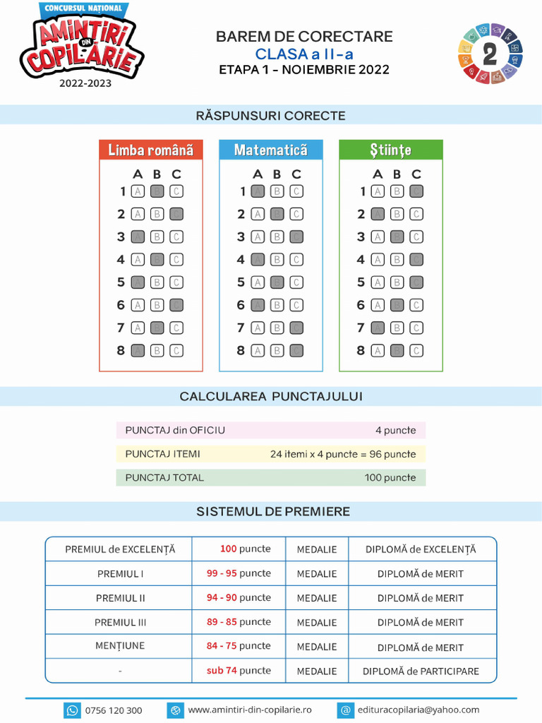 Amintiri Din Copilarie - Etapa1 (2022-2023) Barem Clasa 2 | PDF