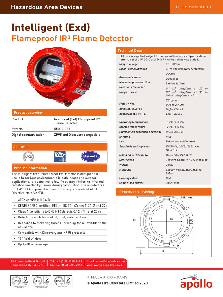 PP5048 Intelligent IR3 Flameproof Detector Datasheet | PDF