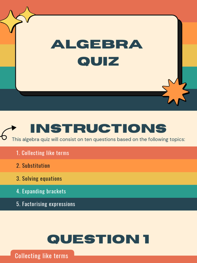 Rainbow Retro Algebra Quiz Activity Presentation | PDF