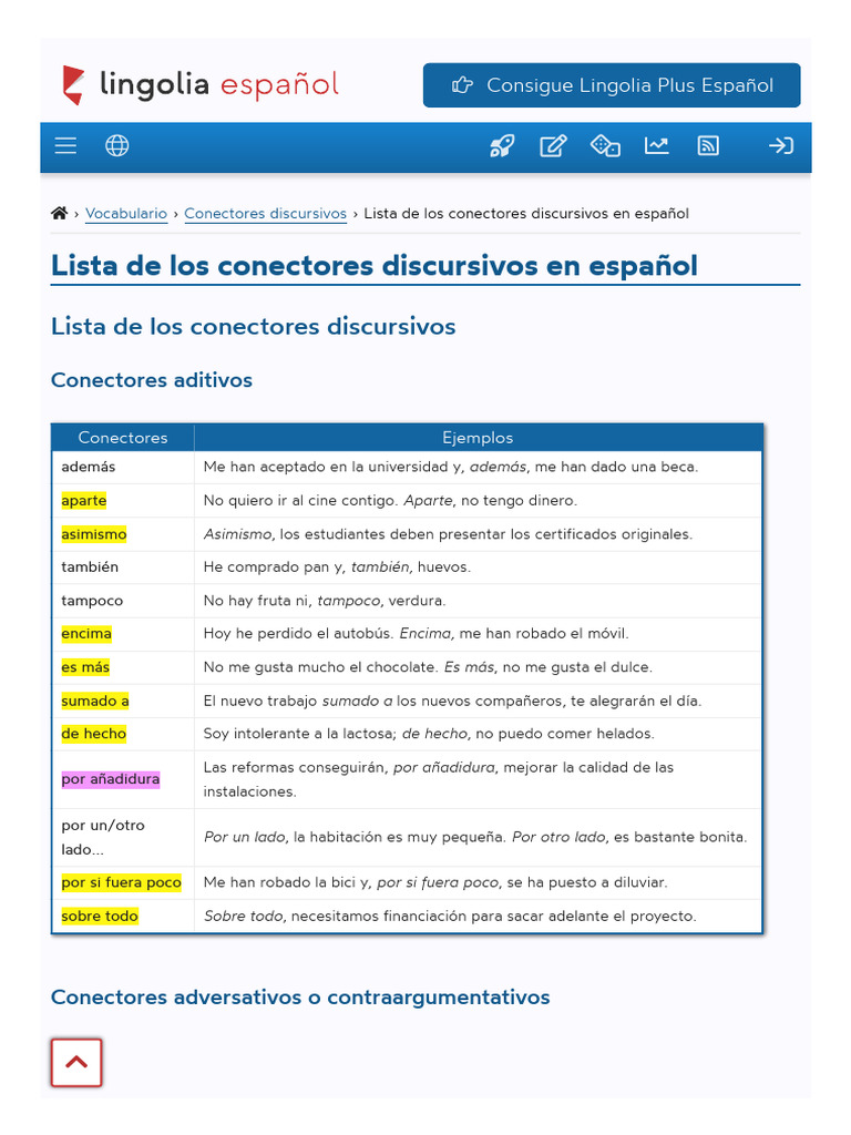 Lista de Los Conectores Discursivos en Español | PDF | Cocina | Alimentos