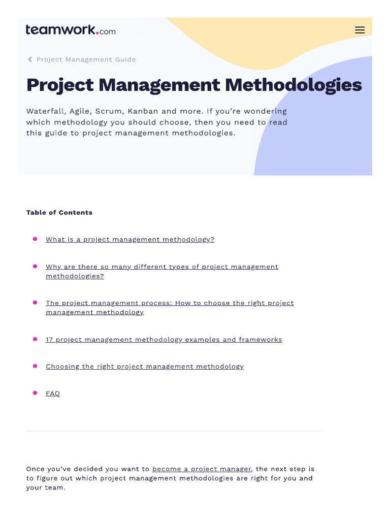 Project Management Methodologies (Gerenciamento de Projetos, Curso 1, Leitura Extra) | PDF
