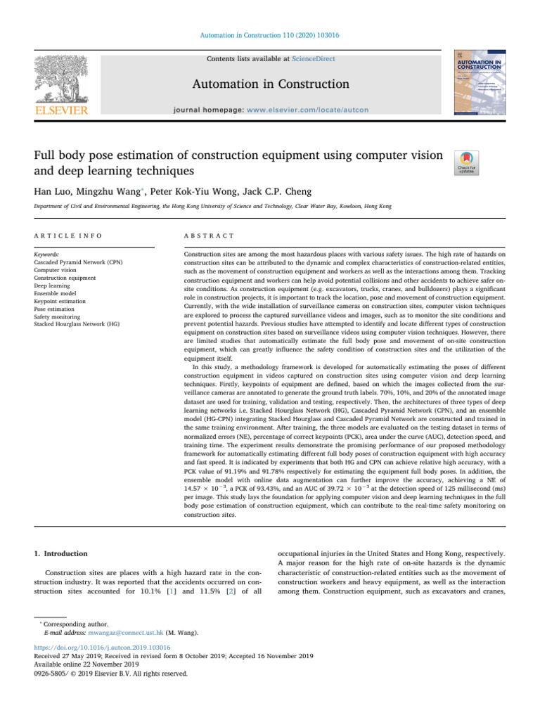 Full body pose estimation of construction equipment using computer vision and deep learning ...