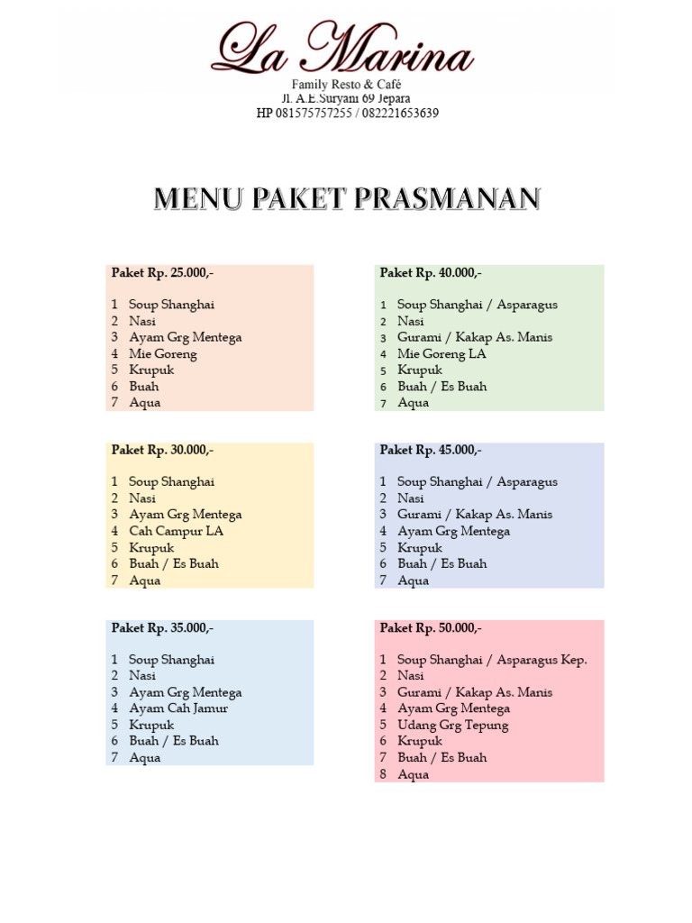 Menu Prasmanan 2024 | PDF