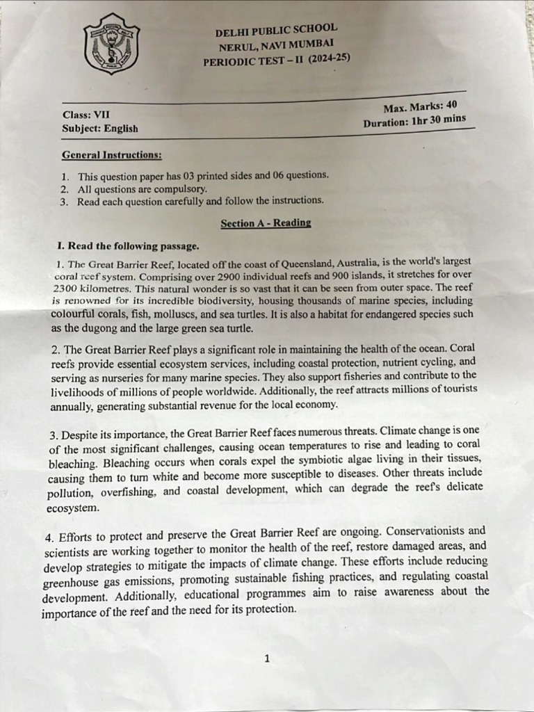 Class 7 English Periodic Test Dec 24 | PDF