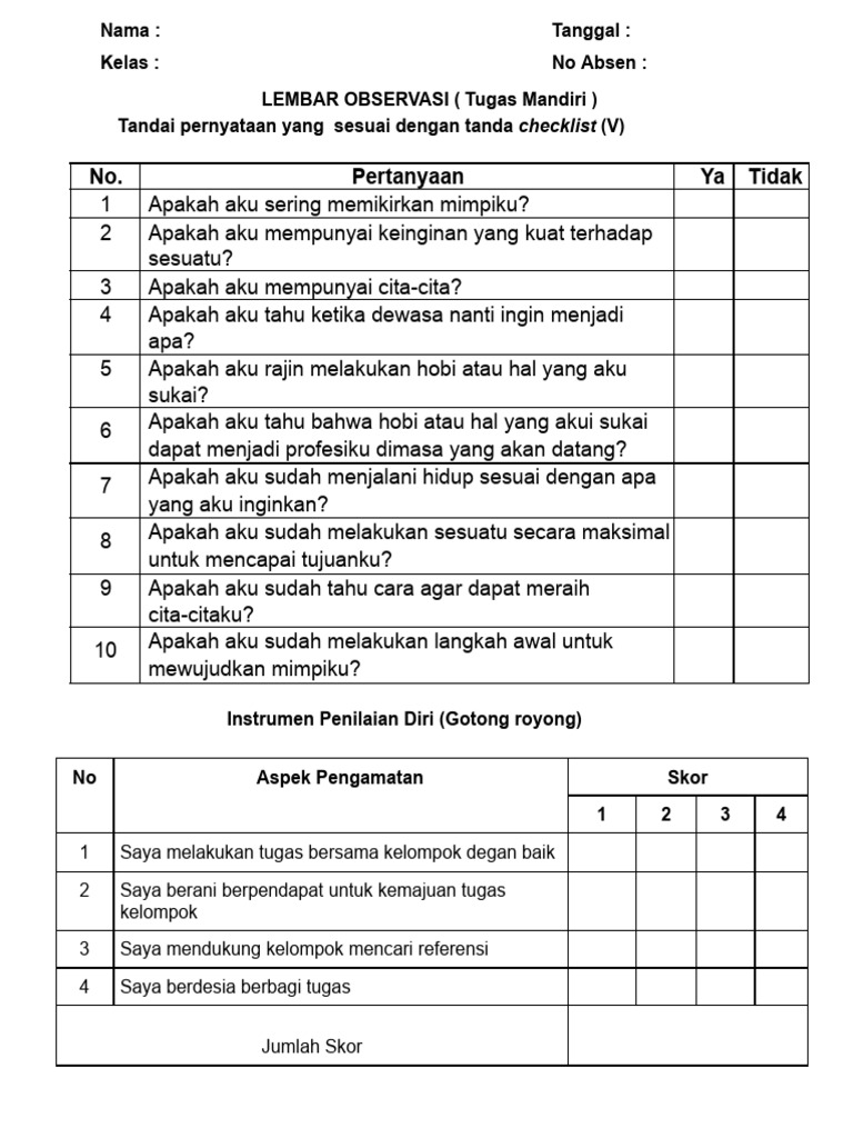 L.1 Pertemuan 1 Lembar Observasi | PDF