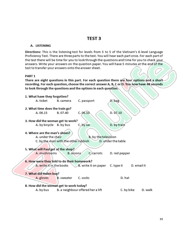 De Bai VSTEP Listening Sample 3 | PDF