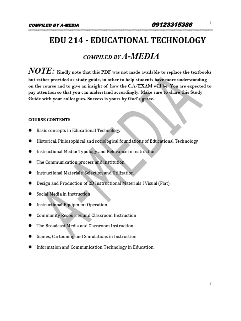 EDU 214 Study Guide by A-Media | PDF | Communication | Educational Technology