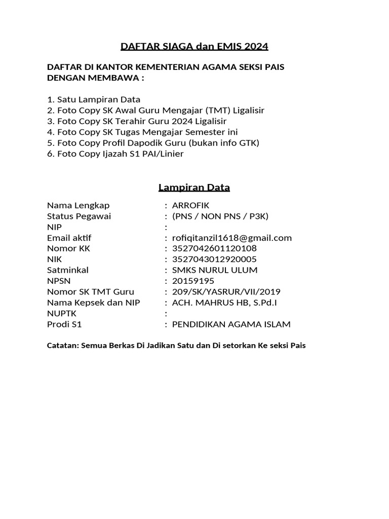 DAFTAR SIAGA dan EMIS 2023 | PDF