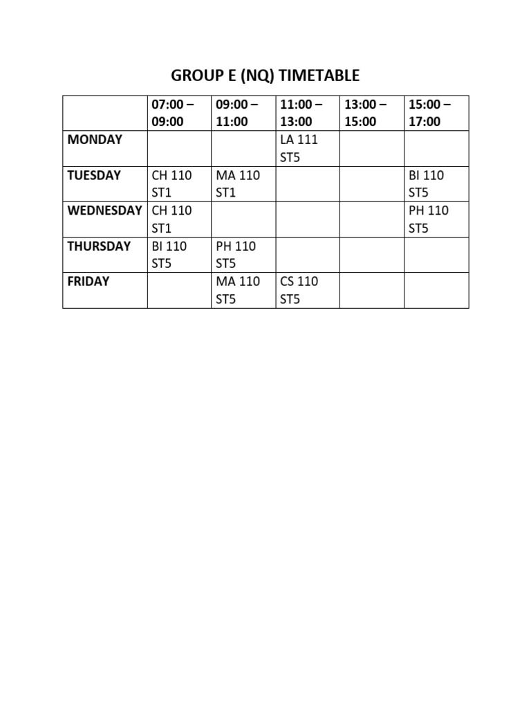 Group e Timetable-2025 | PDF