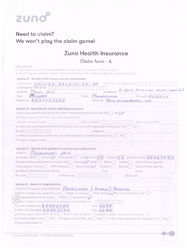 Claim Form A | PDF