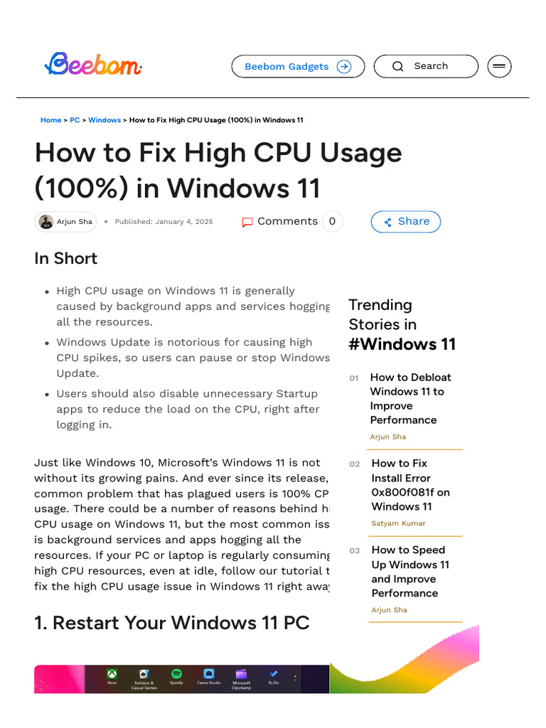 Fix 100% CPU Usage in Windows 11 | PDF | Microsoft Windows | Malware