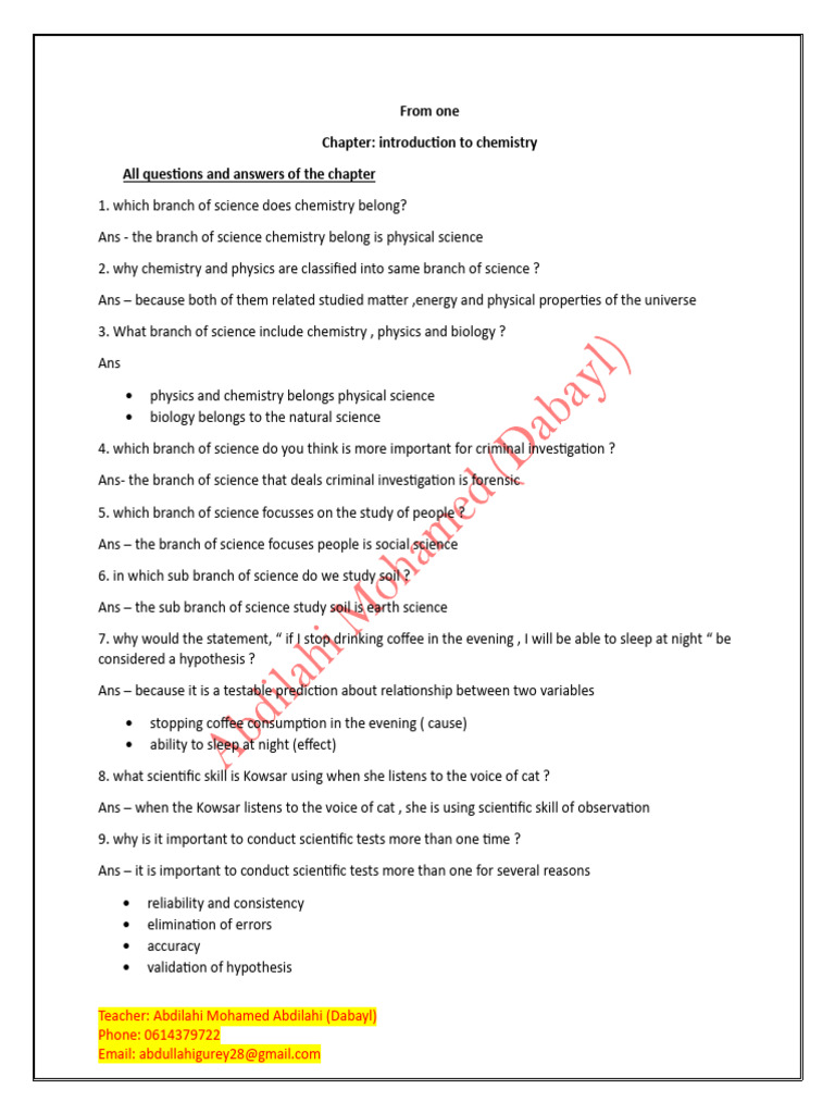 Chapter One Chemistry From One | PDF | Science | Chemistry