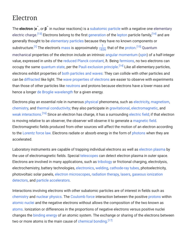 Electron - Wikipedia | PDF | Electron | Atoms