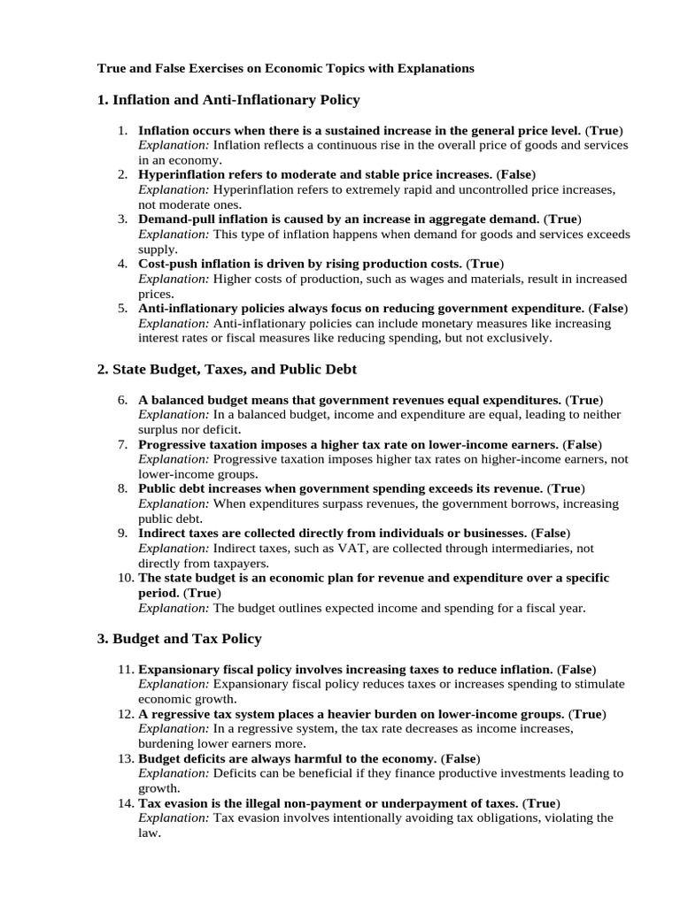 True and False Exercises On Economic Topics With Explanations | PDF ...