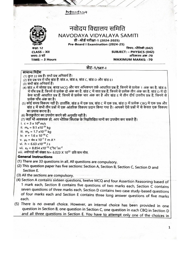 pre board 1 NVS | PDF