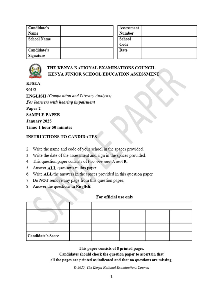 KJSEA English Exam for Hearing Impaired | PDF