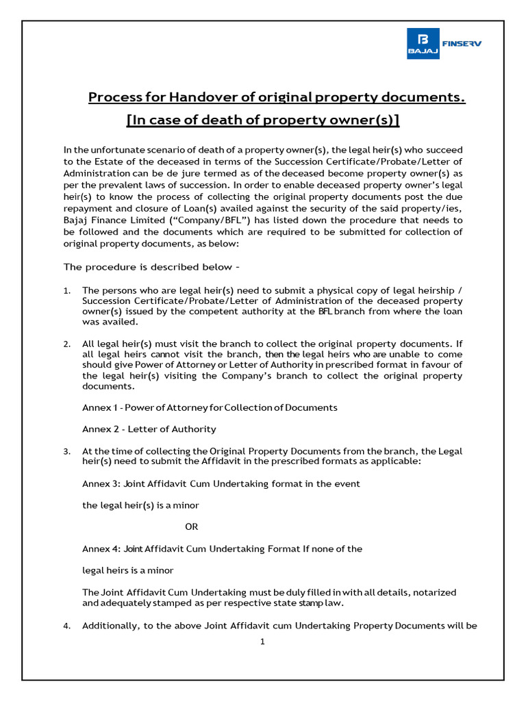 Handover Process for Property Documents | PDF | Power Of Attorney ...
