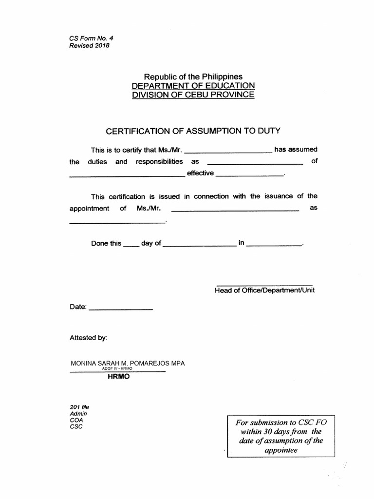 ASSUMPTION TO DUTY (Revised 2018) | PDF