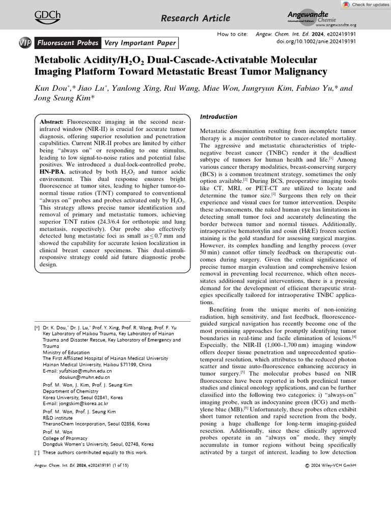 Angew Chem Int Ed - 2024 - Dou - Metabolic Acidity H2O2 Dual‐Cascade ...