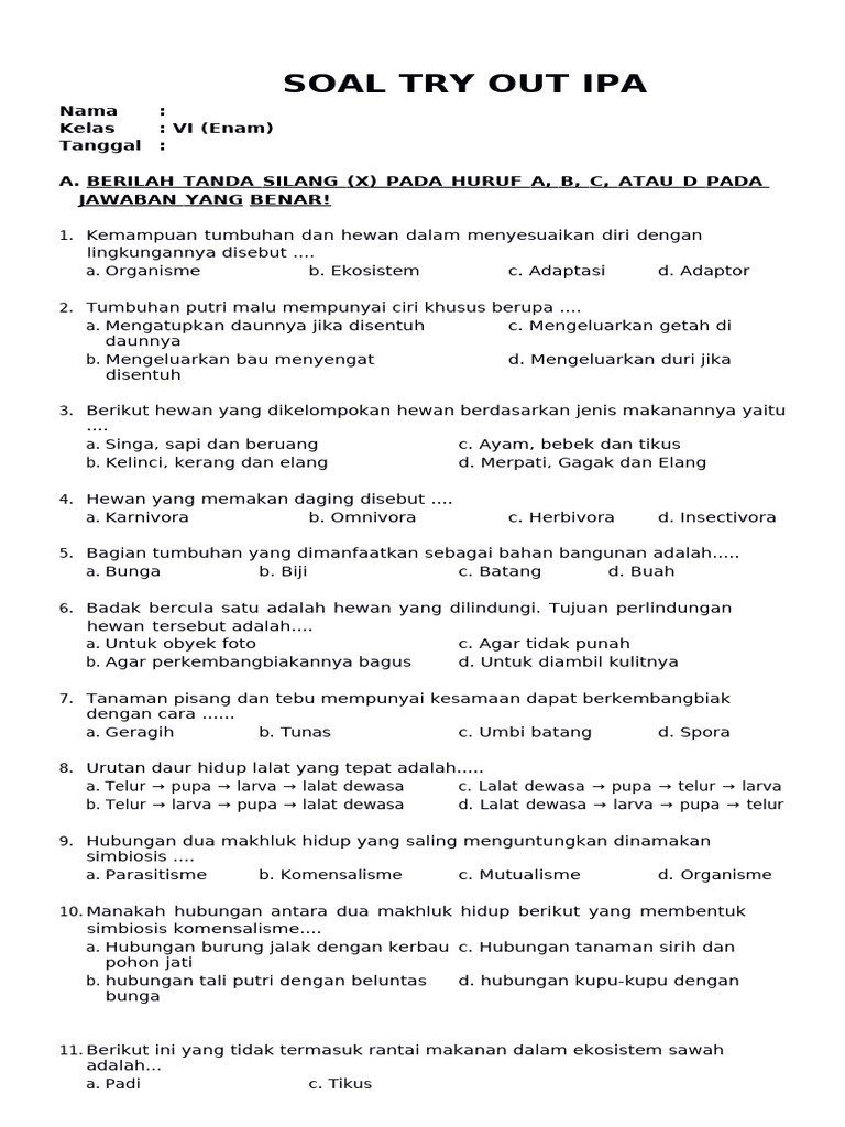 Soal Try Out Ipa 2021 | PDF