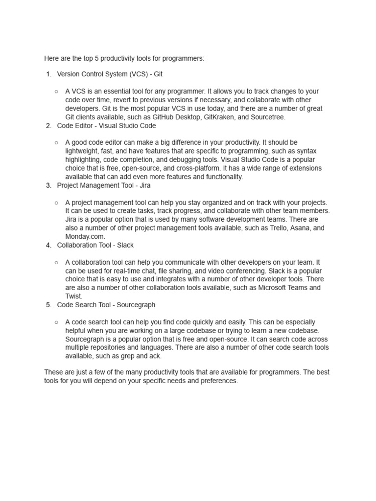Top 5 Productivity Tools For Programmers | PDF
