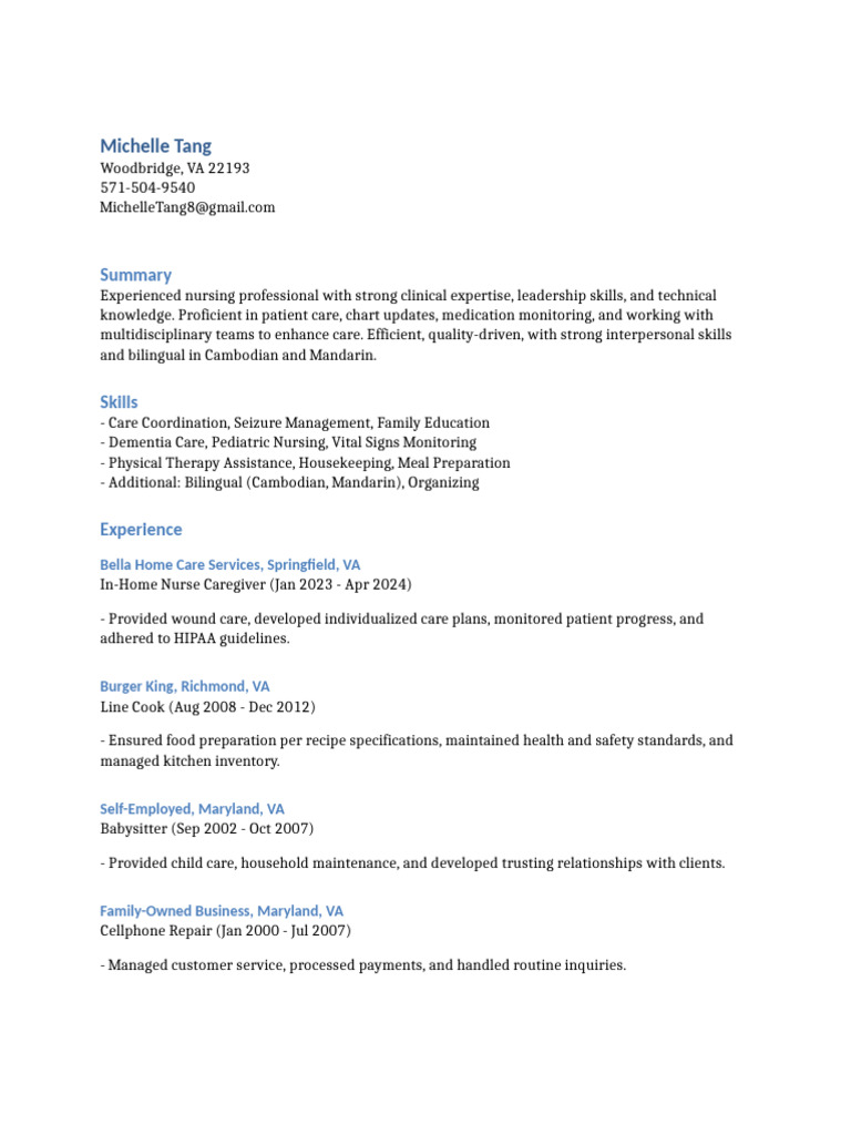 Condensed Resume Michelle Tang | PDF