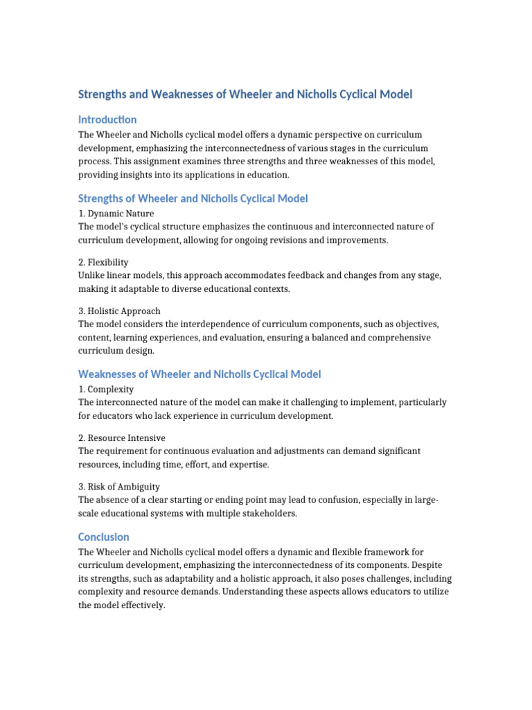 Wheeler and Nicholls Cyclical Model Assignment | PDF