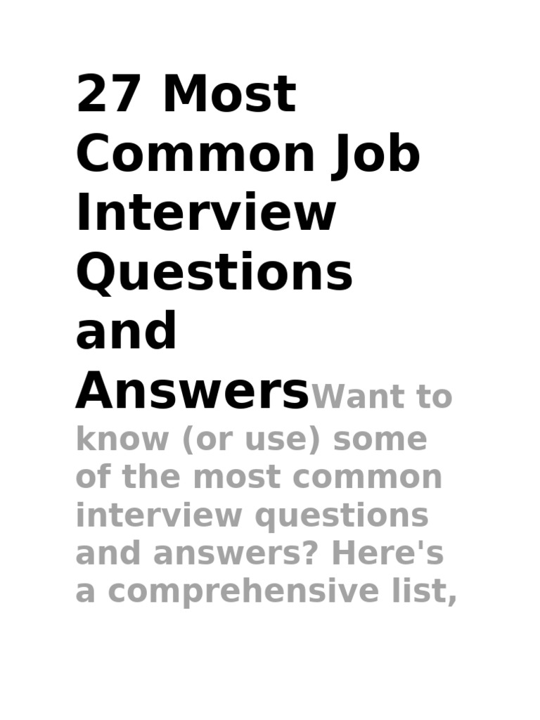 27 Most Common Job Interview Questions and AnswersWant To Know | PDF ...