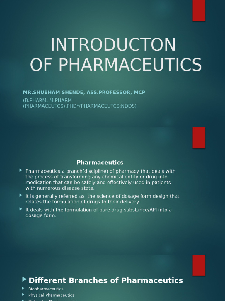 Introduction to Pharmaceutics Overview | PDF | Pharmacy ...