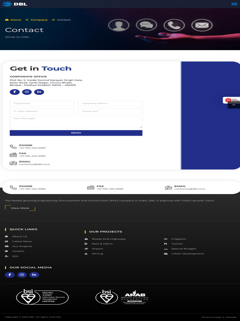 Contact Dilip Buildcon - Get in Touch For Infrastructure Solutions | PDF