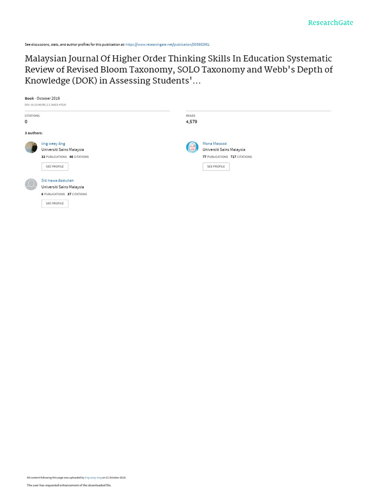 Malaysian Journal of Higher Order Thinking Skills in Education Systematic Review of Revised ...