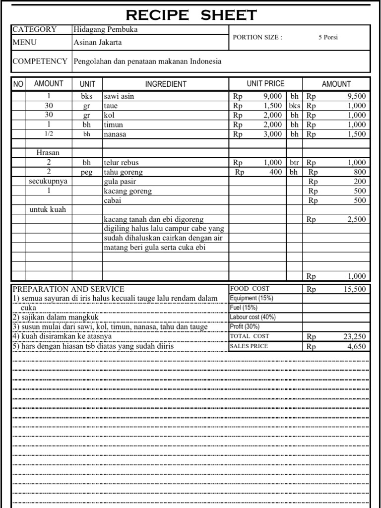 Contoh Recipe Sheet EDIT | PDF | Teknologi & Rekayasa